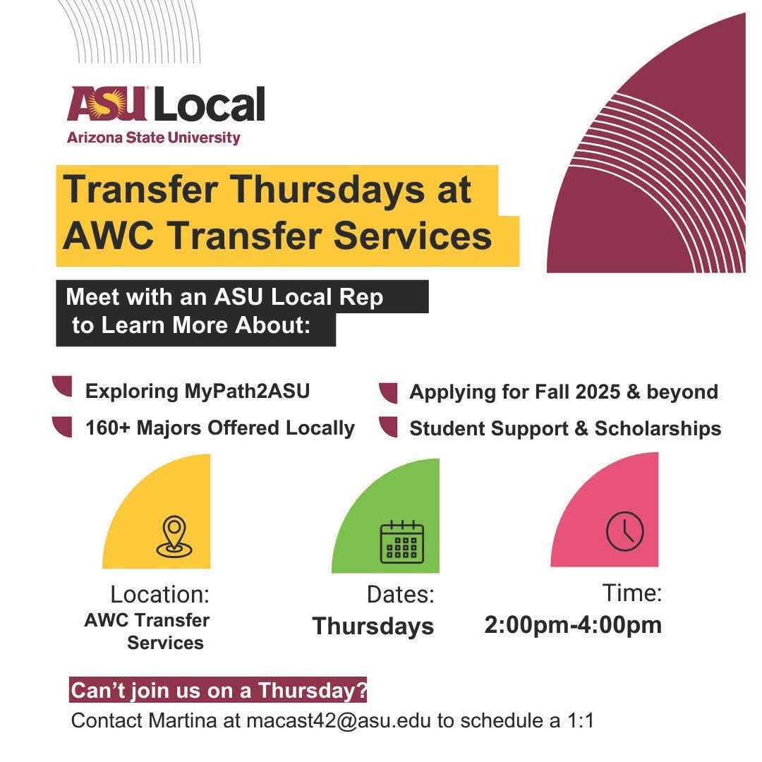 Asu Local Transfer Thursdays At Awc Transfer Center 2025 Arizona